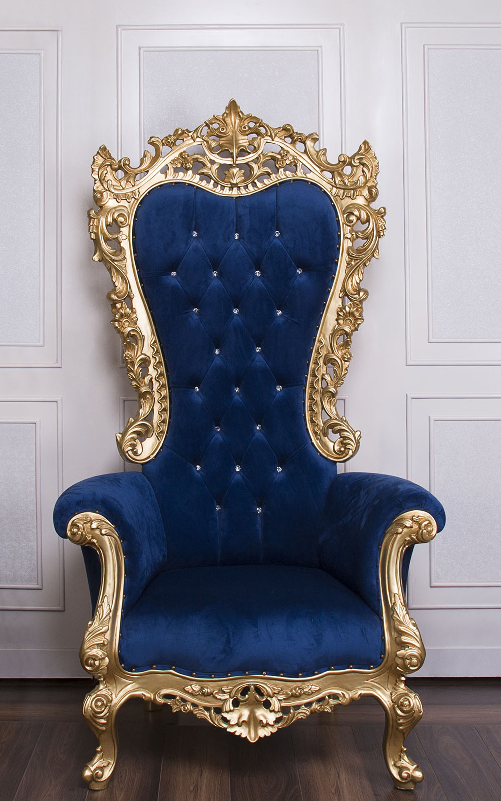 Gold & Royal Blue Suede Ramases Throne Chair